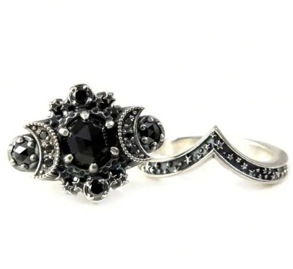 Gothic Black Triple Moon Ring – Dark Moon Culture